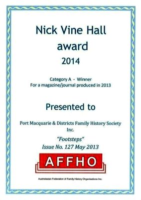 Awards - Port Macquarie & District Family History Society, Inc